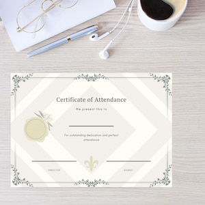 Printable Certificate, Attendance Award, Attendance Certificate, Custom ...