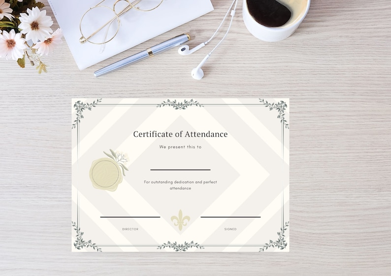 Printable Certificate, Attendance Award, Attendance Certificate, Custom ...