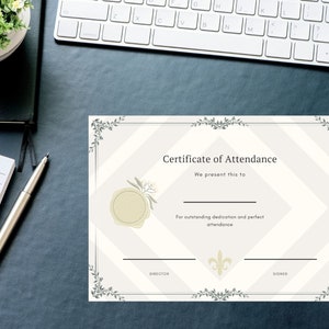 Printable Certificate, Attendance Award, Attendance Certificate, Custom ...