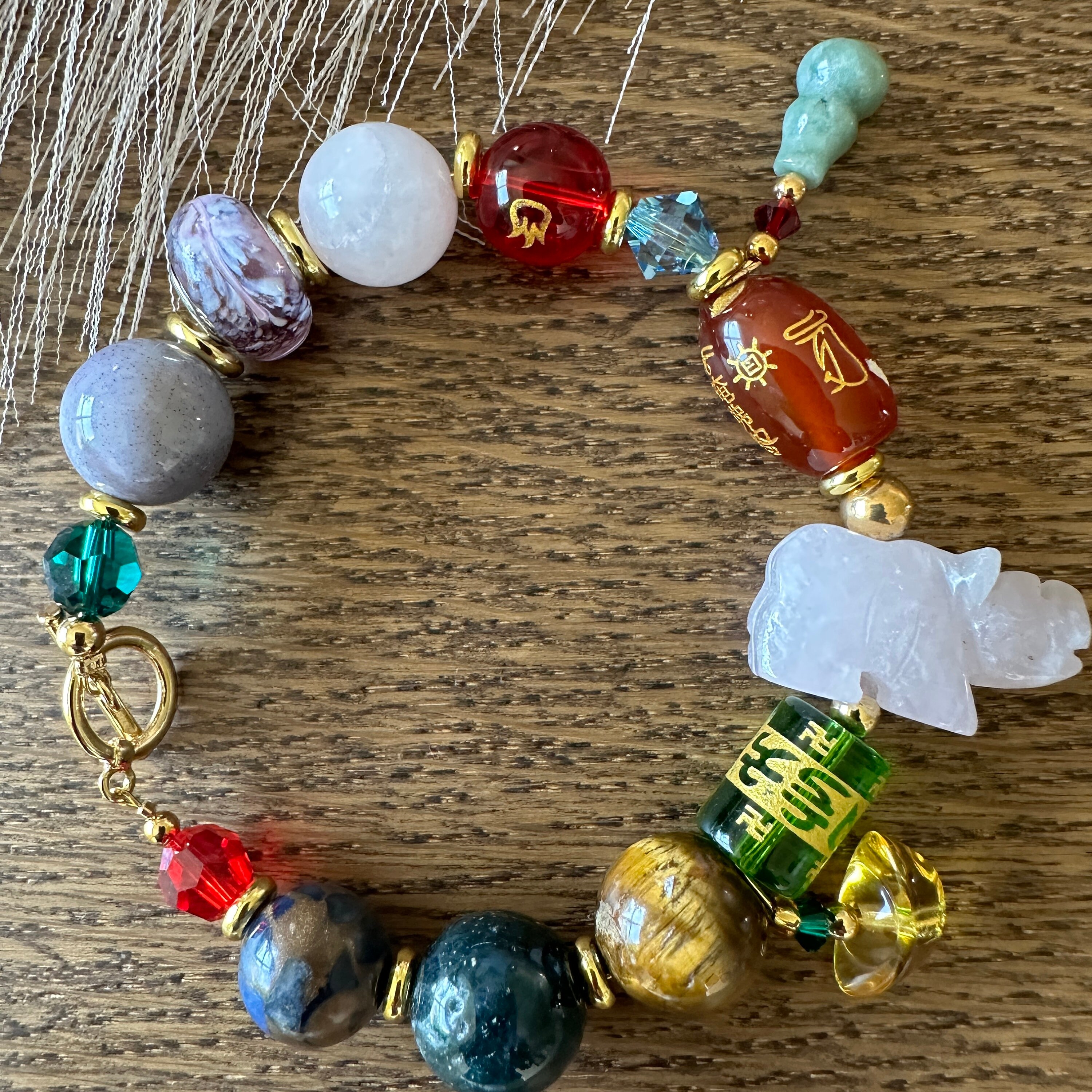 Feng Shui Lucky Charm Beaded Bracelet With Rhino and Swarovski Crystal Etsy