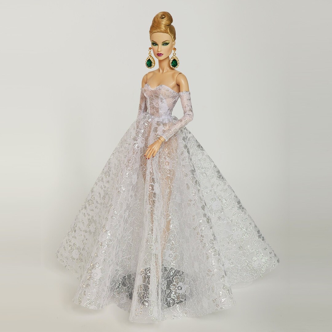White Lace Bouffant Dress Gown for Fashion Royalty Doll, Barbie ...