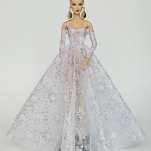 White Lace Bouffant Dress Gown for Fashion Royalty Doll, Barbie ...