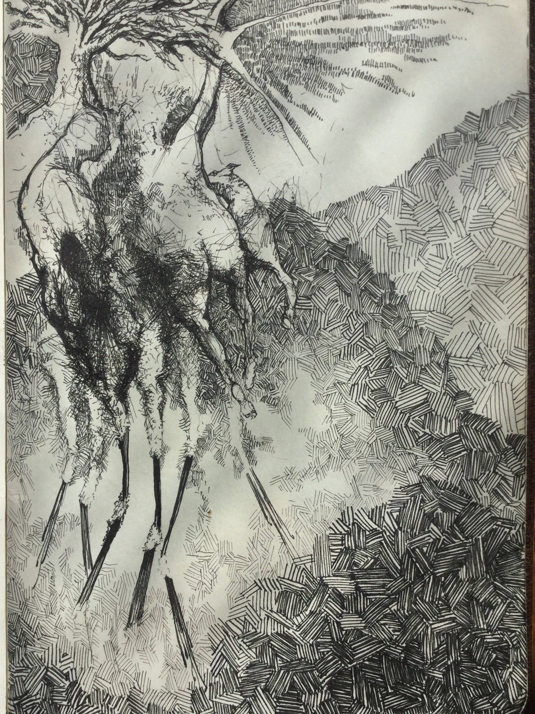 Original Pen Drawing of a Dark Fantasy World With Bodies, Wings, and ...