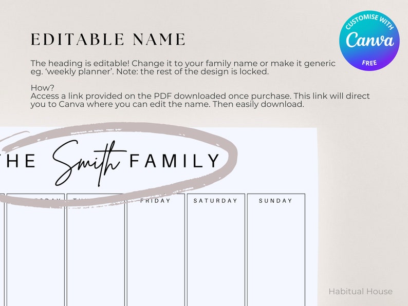 Family Weekly Printable Planner Personalised Editable Heading A4 ...