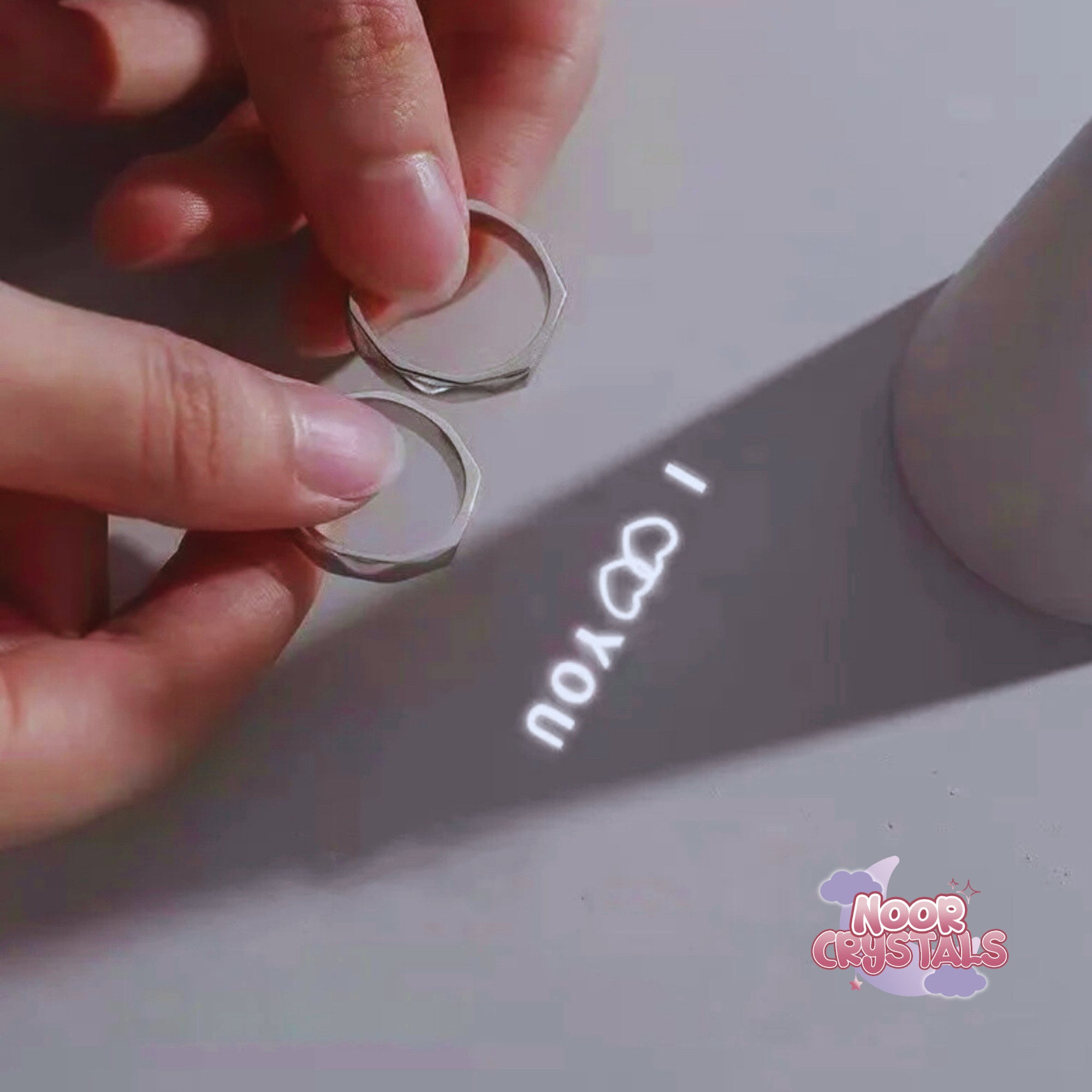 Handcrafted Light Sculpted Love Projection Rings, Perfect Couple Rings ...