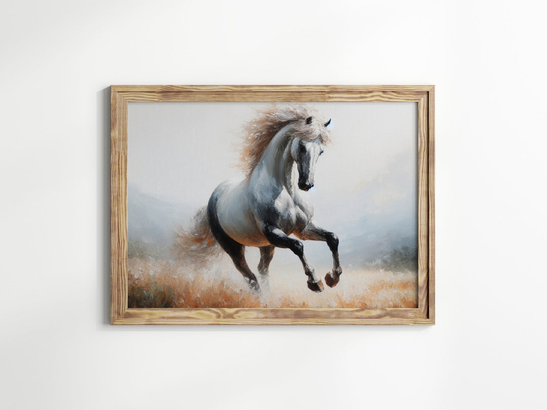 Gray White Horse Galloping PRINTABLE Wall Art Gray White Artwork Horse ...