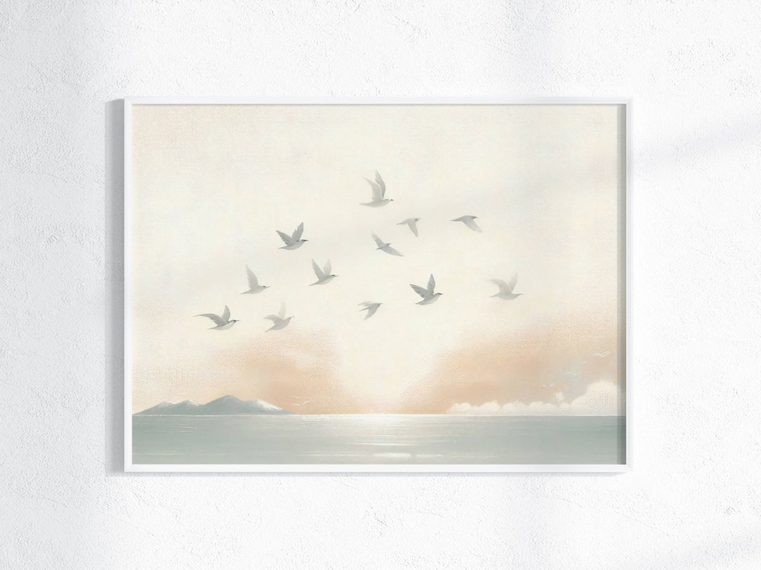Flying Birds Art Print | PRINTABLE | Birds and Ocean Wall Art | Neutral ...