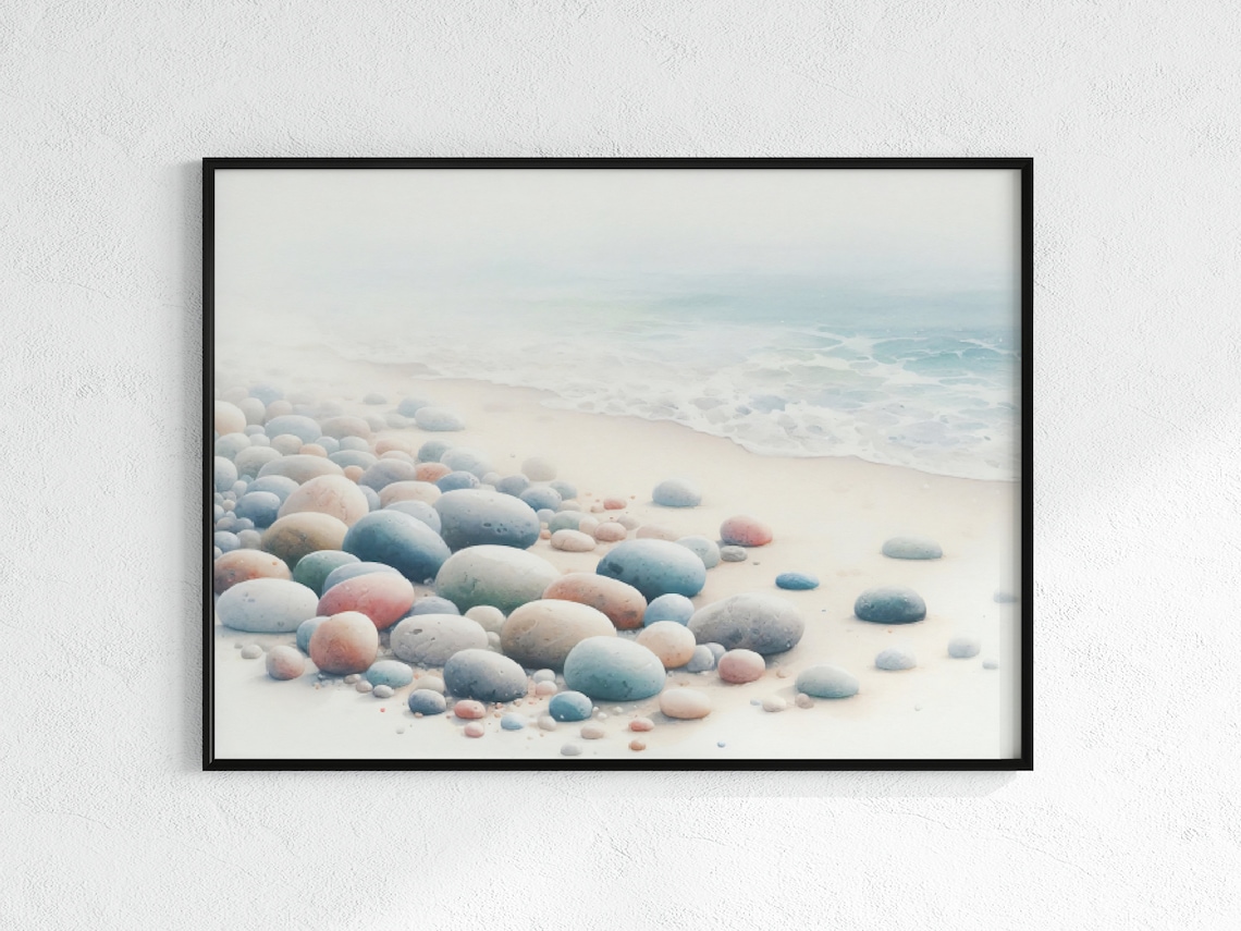 Beach Pebble Watercolor Art Print Wall Art Coastal Cottages or Beach ...