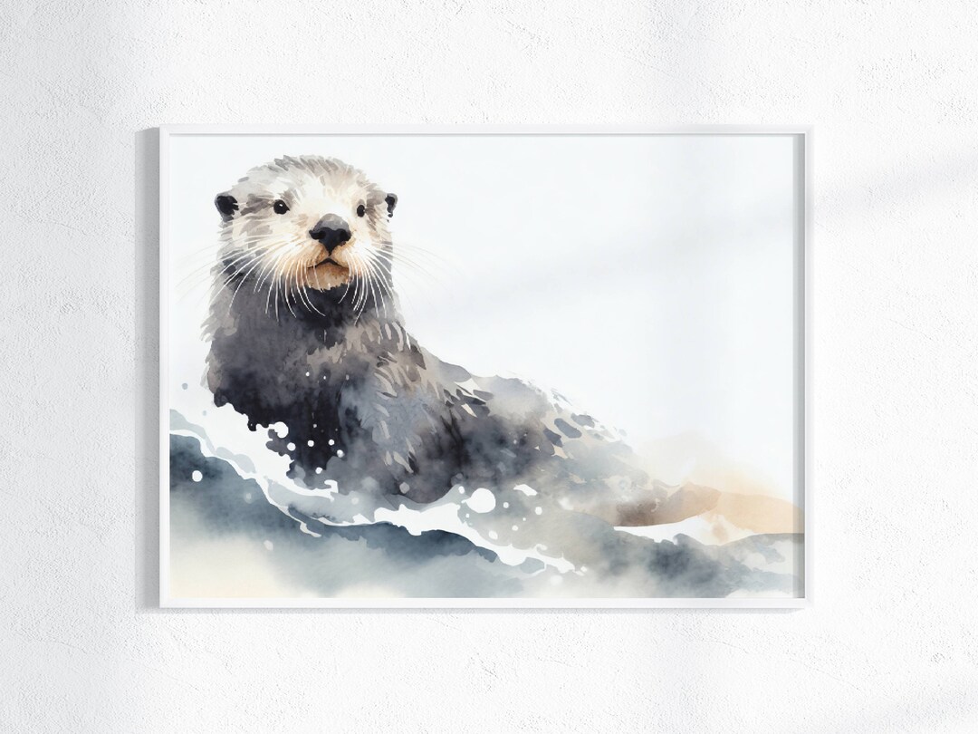 Playful Sea Otter Watercolor Print Nursery Art Marine Animal Cute Ocean ...