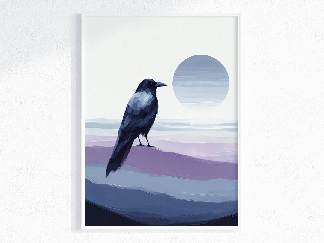 Crow Art Print – Modern Minimalist Bird Wall Decor, Abstract Nature ...