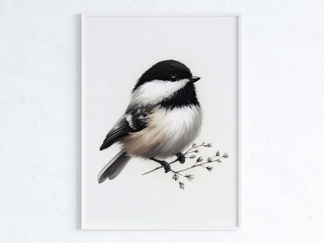Chickadee Art Print Digital Painting | Birds Wall Art | North American ...