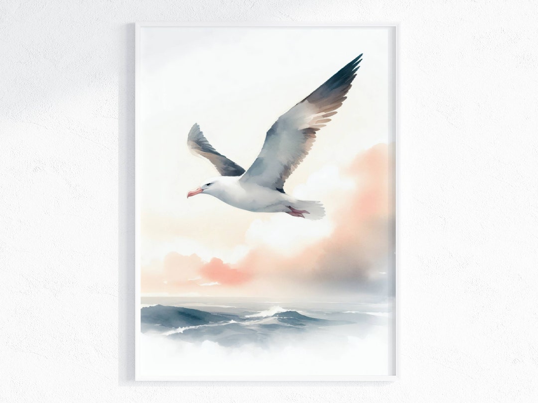 Albatross Art Print – Soaring Seabird Wall Decor, Coastal Watercolor ...
