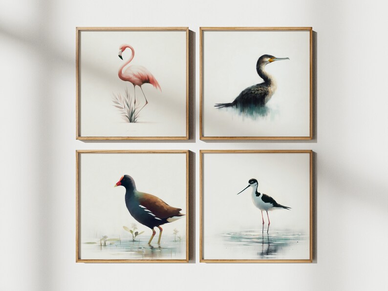 8 Prints | Water Birds Wall Art | PRINTABLE | Egret, Plover, Limpkin ...