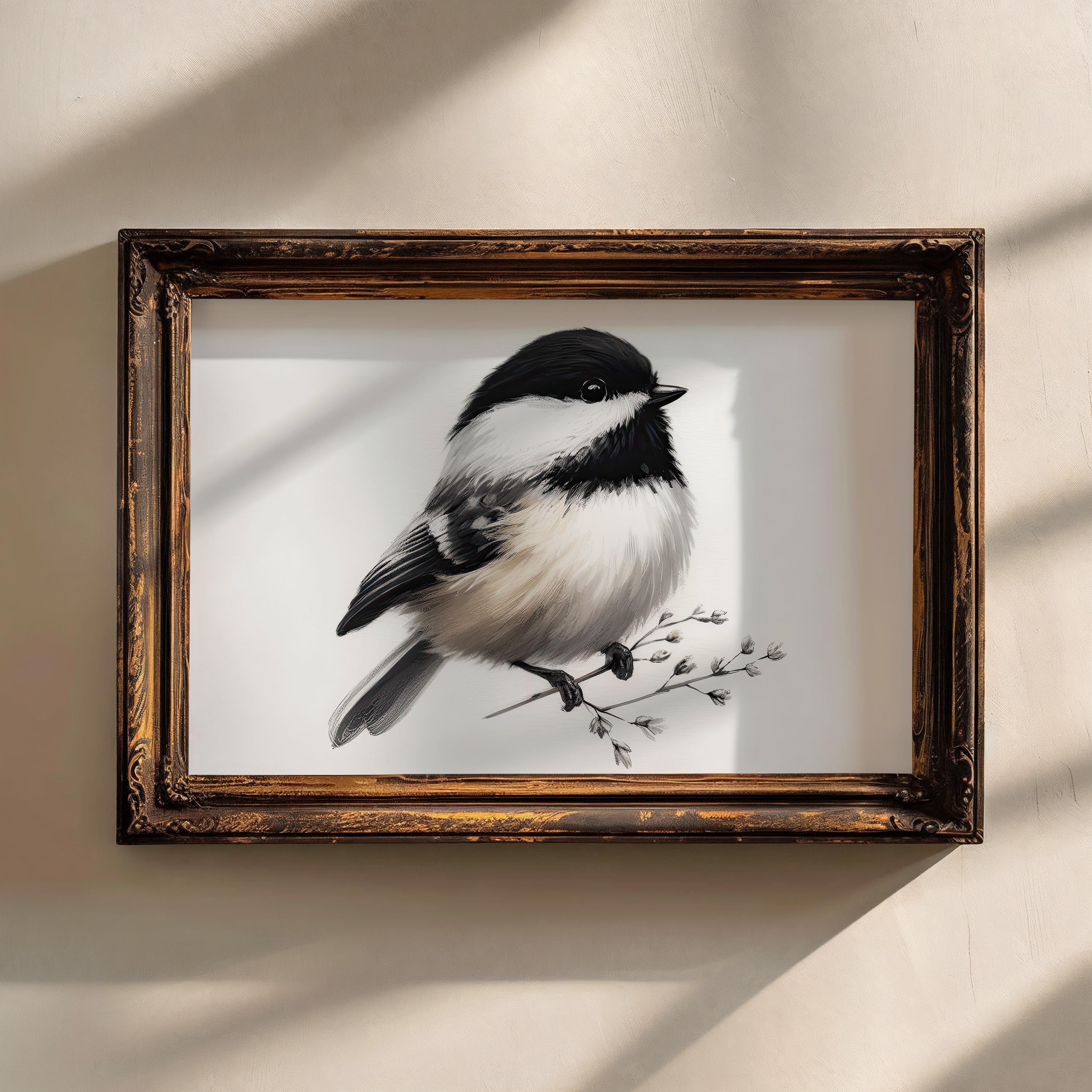 Chickadee Art Print Digital Painting | Birds Wall Art | North American ...