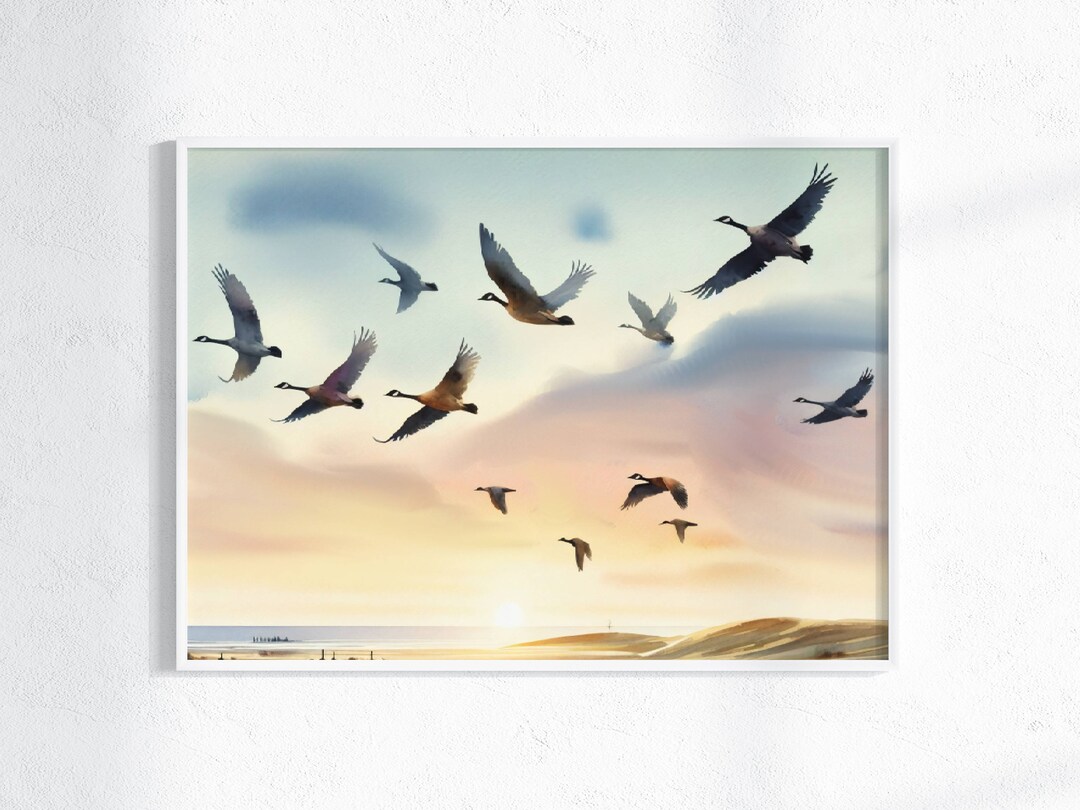 Flying Birds Art Print | Watercolor Wall Art | PRINTABLE | Digital ...