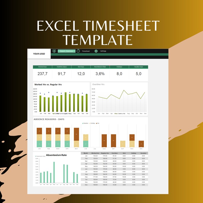 Excel Timesheet Management Template, - Etsy