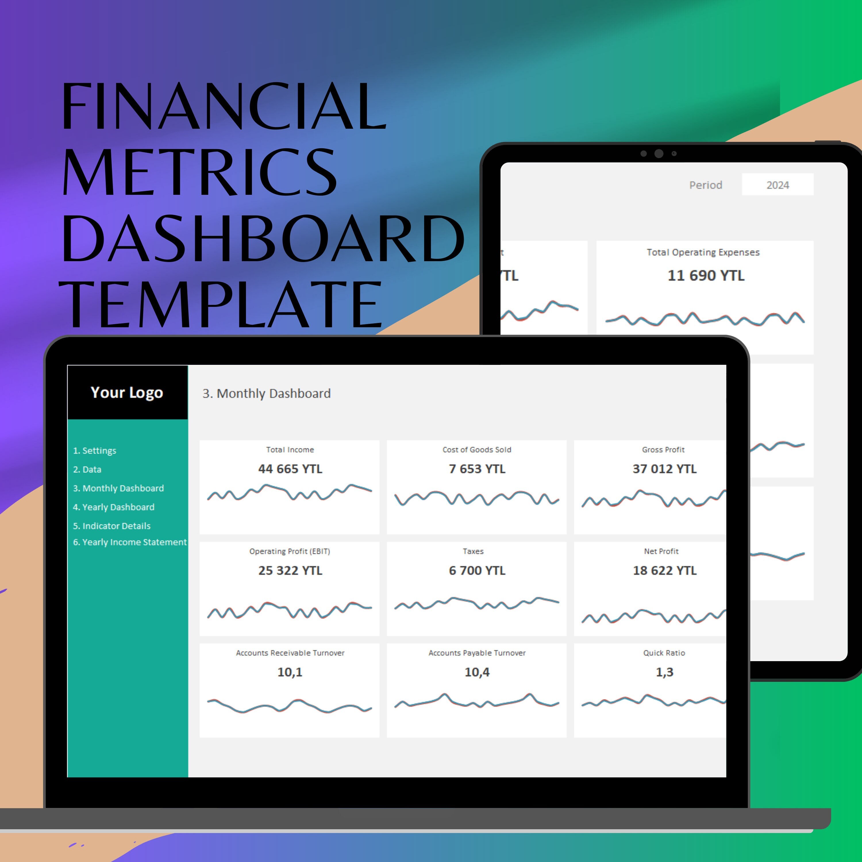 Financial Metrics Dashboard Template, Monitor Your Business Performance ...