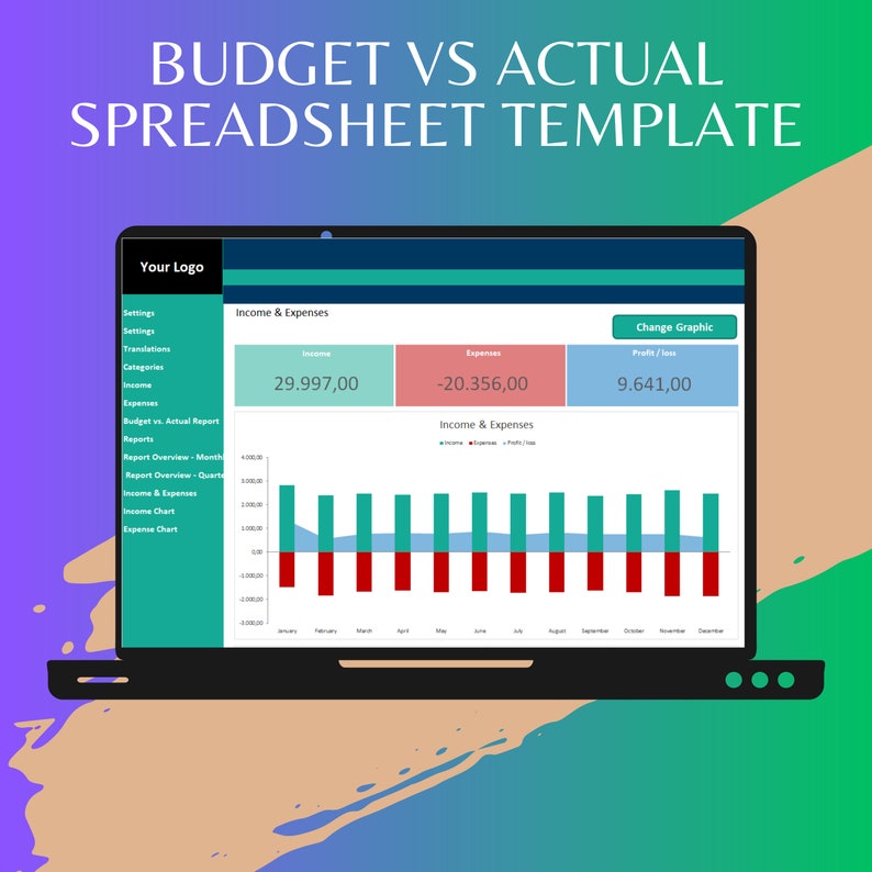 Budget Vs Actual Excel Template: Financial Analysis Spreadsheet - Etsy