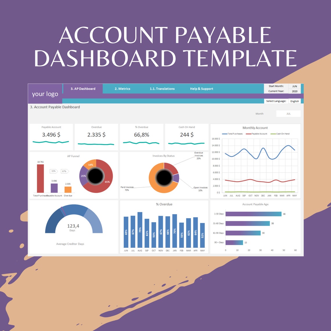 Accounts Payable Dashboard Template: Excel Payment Management - Etsy