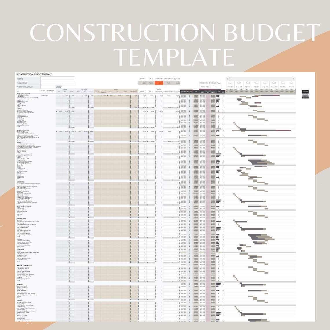 Construction Budget Template: Home Building Planner (googlesheet ...