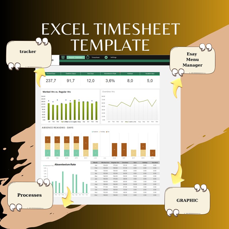 Excel Timesheet Management Template, - Etsy