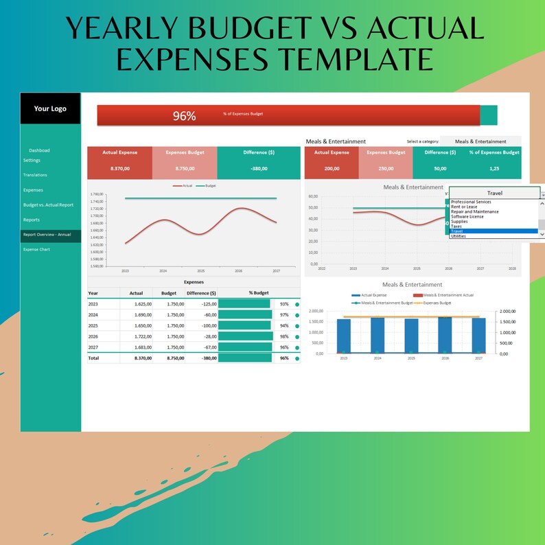 Yearly Budget Vs Actual Expenses Template: Financial Planning (excel ...