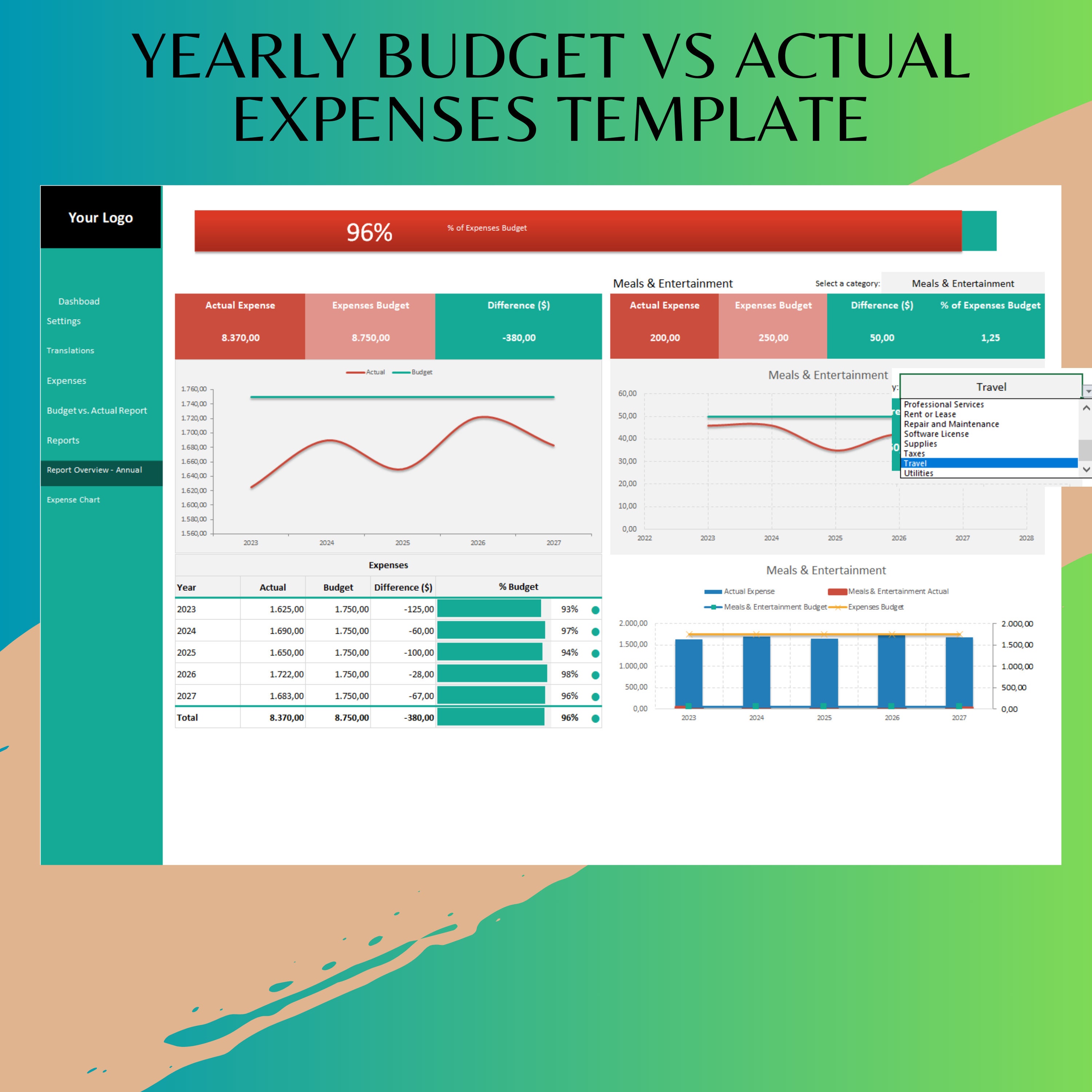 Yearly Budget Vs Actual Expenses Template: Financial Planning (excel ...