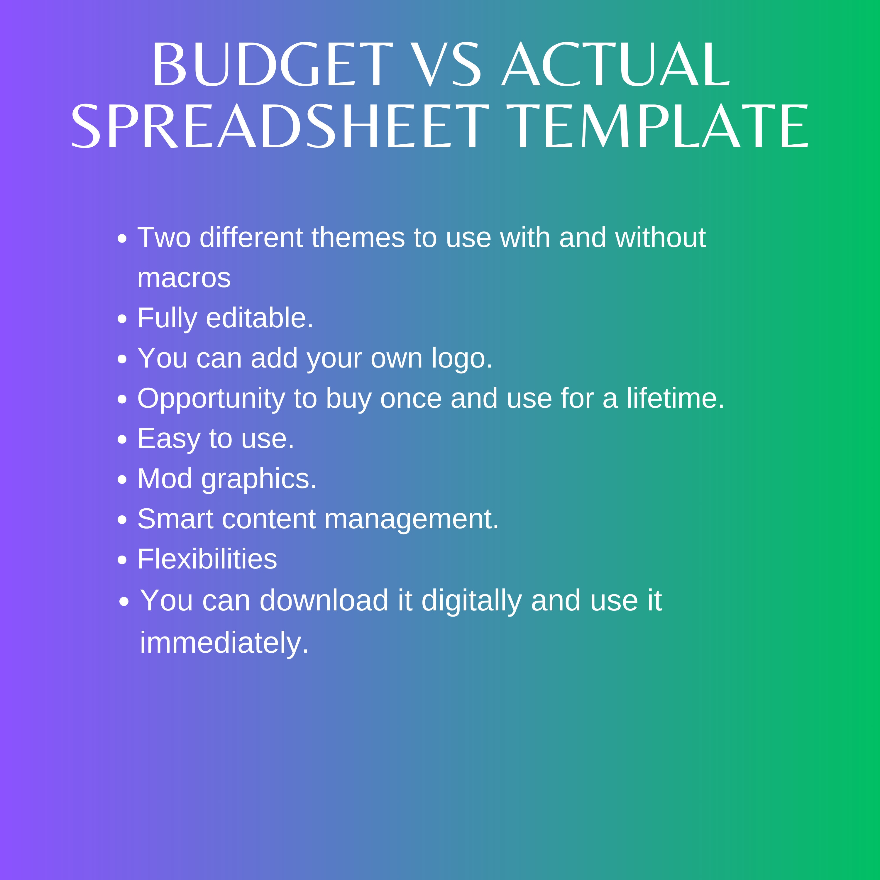 Budget Vs Actual Excel Template: Financial Analysis Spreadsheet - Etsy