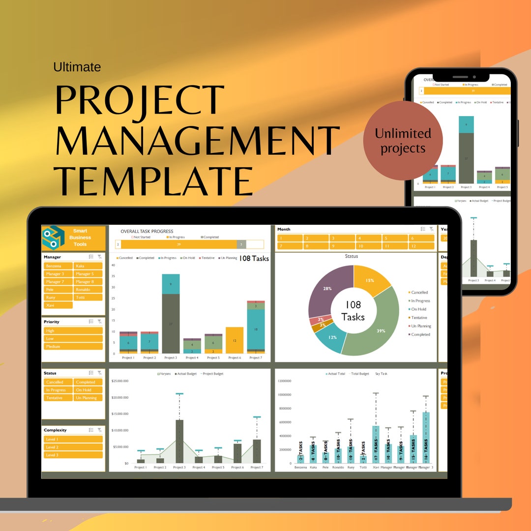 Project Management Template, Excel Project Dashboar. Project Template ...