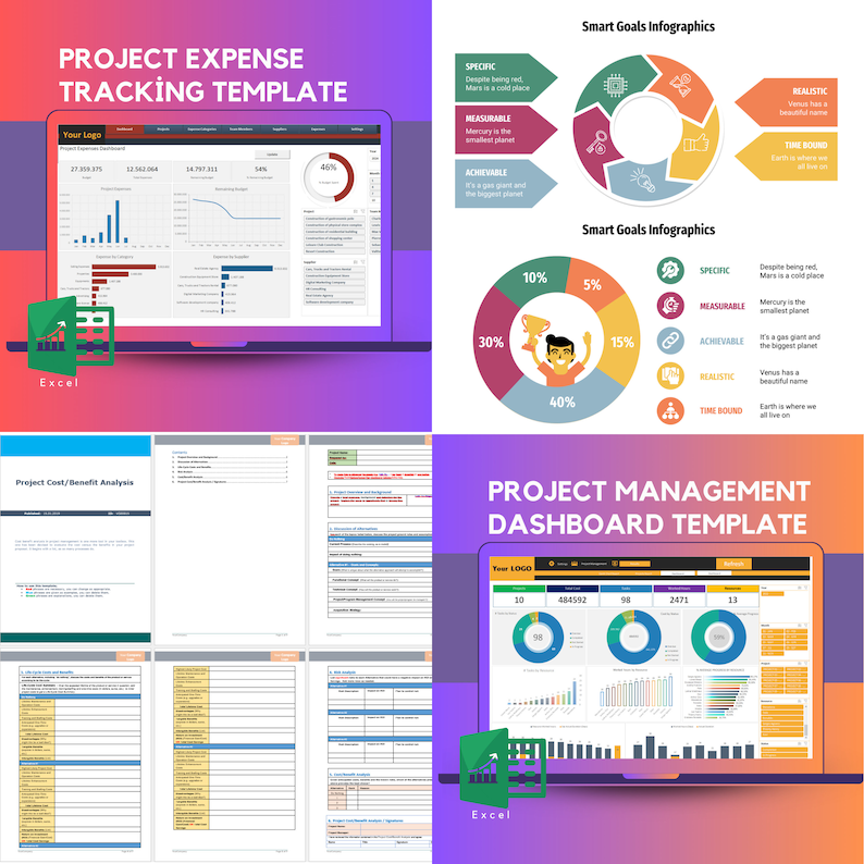 Project Management Bundle | 15 Excel Templates | Gantt, Kanban, Swot ...