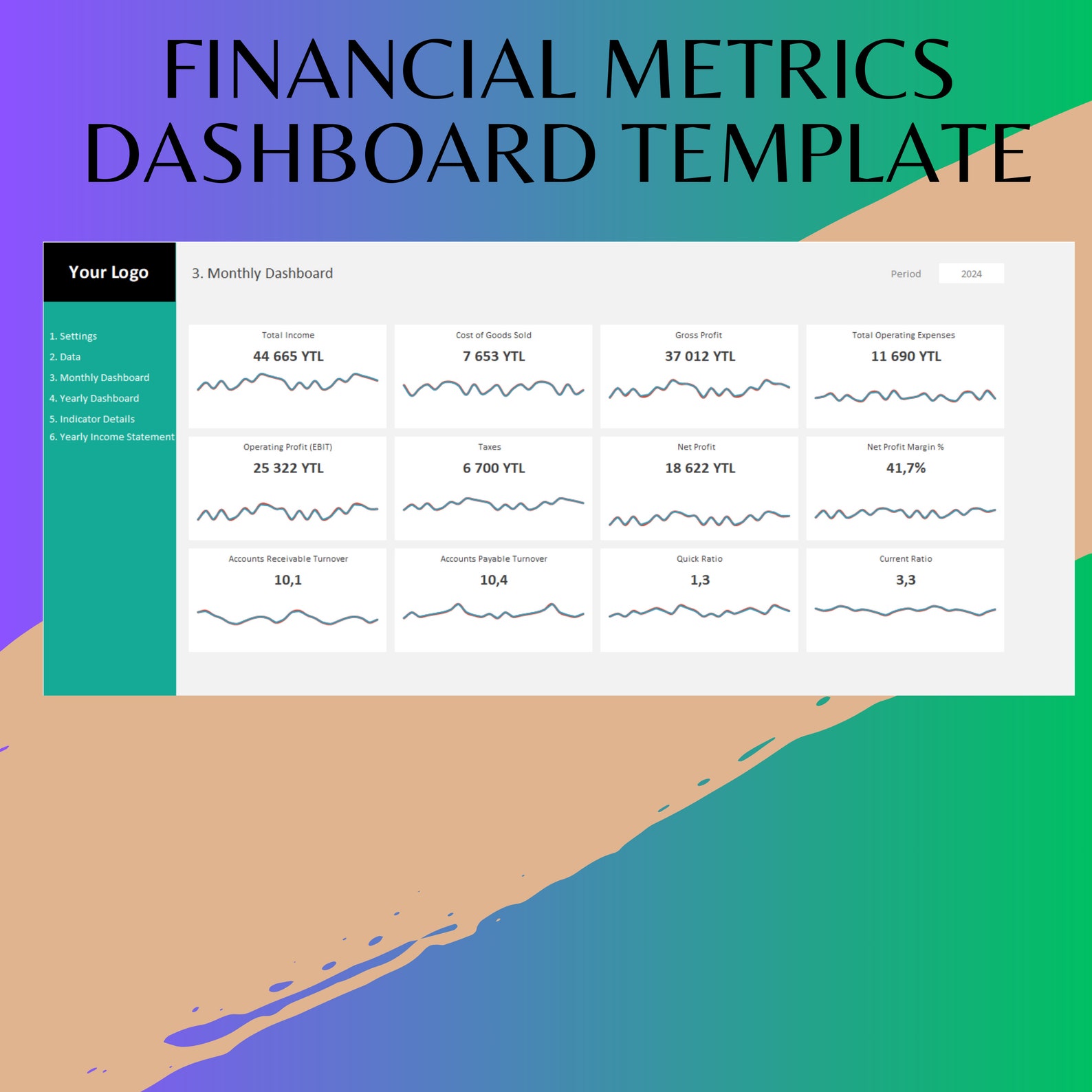 Financial Metrics Dashboard Template, Monitor Your Business Performance ...
