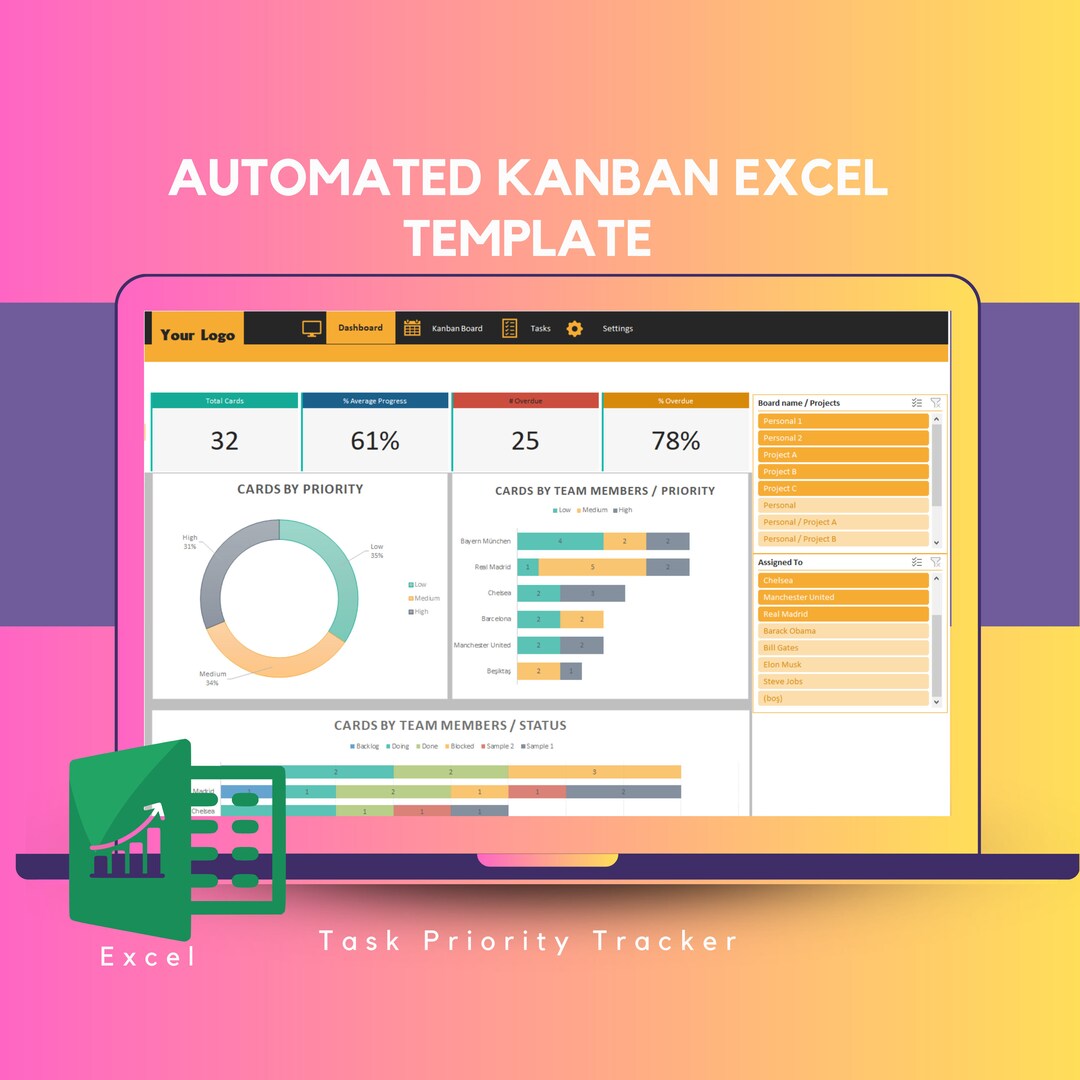 Automated Kanban Excel Template, Kanban Board Excel Template - Enhance ...