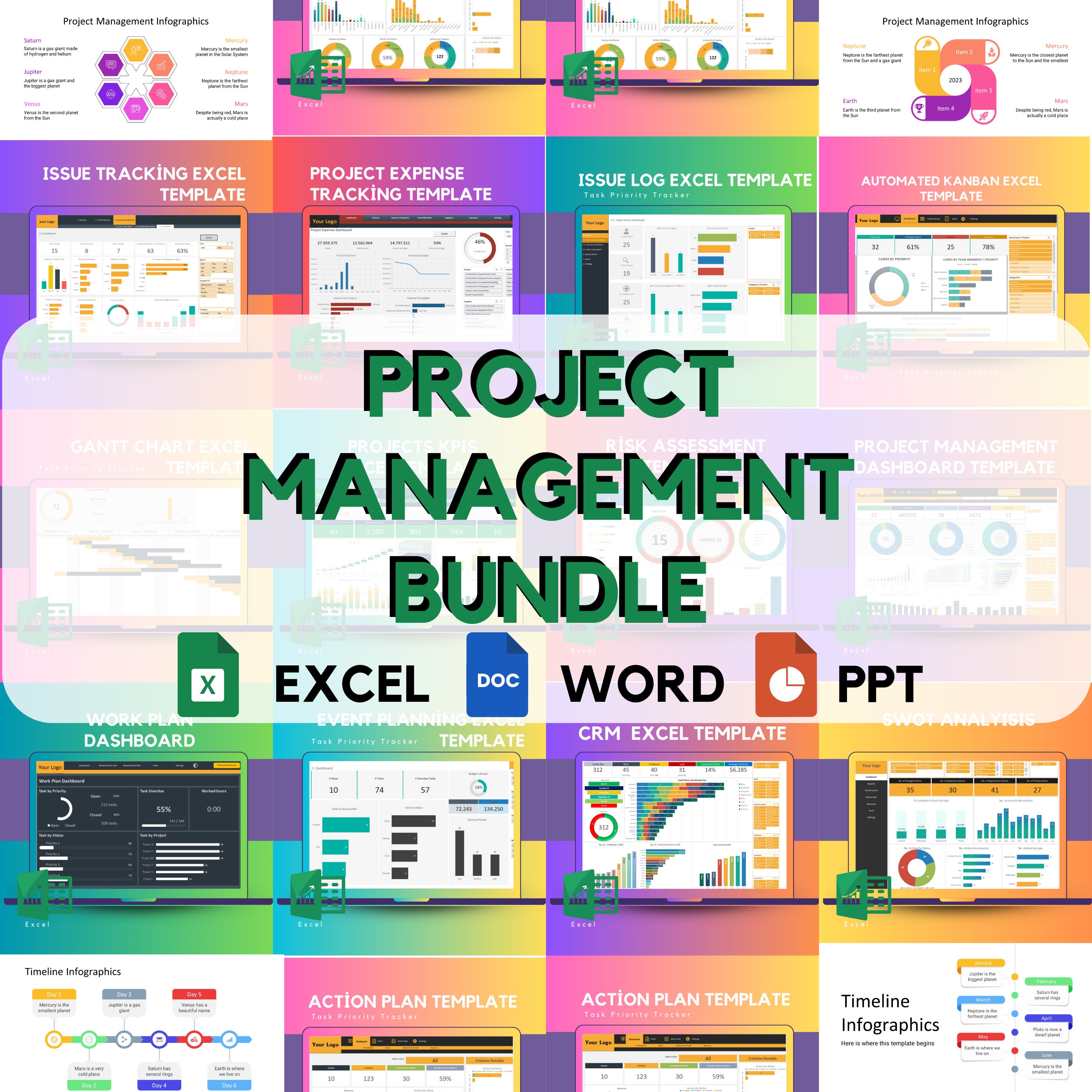 Ultimate Project Management Excel Template Bundle, Task Tracker, Gantt ...