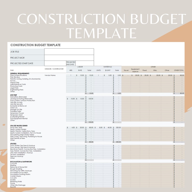 Construction Budget Template, Construction Home Building Planner ...