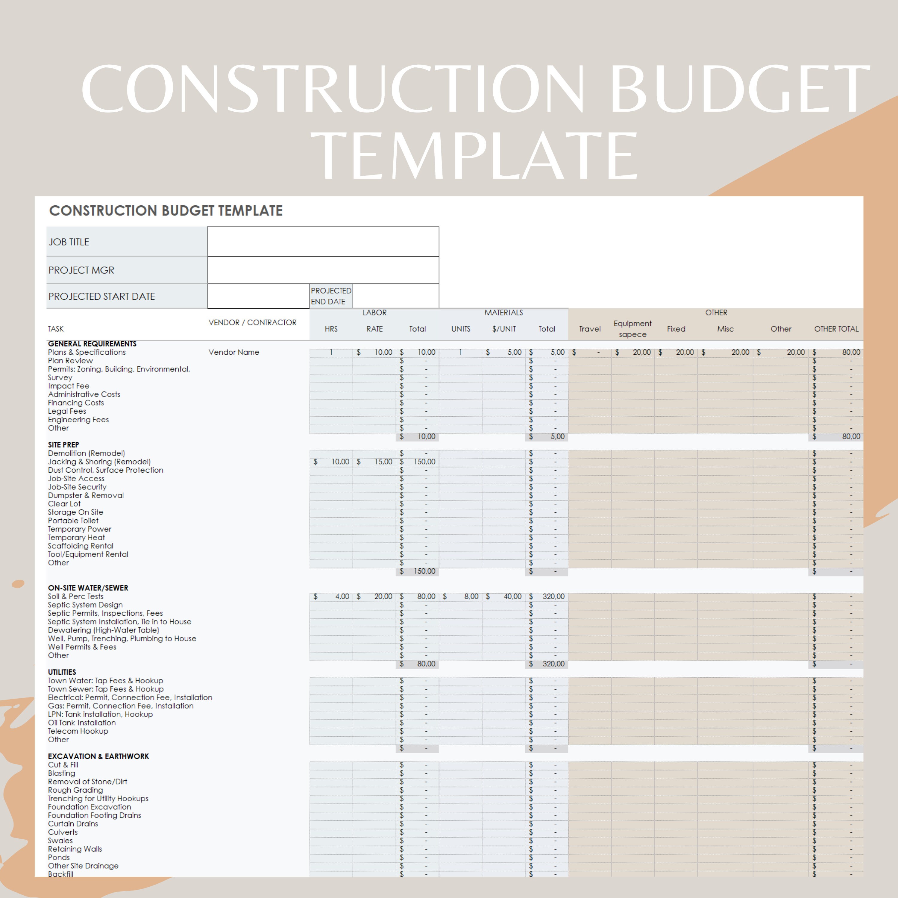 Construction Budget Template, Construction Home Building Planner ...
