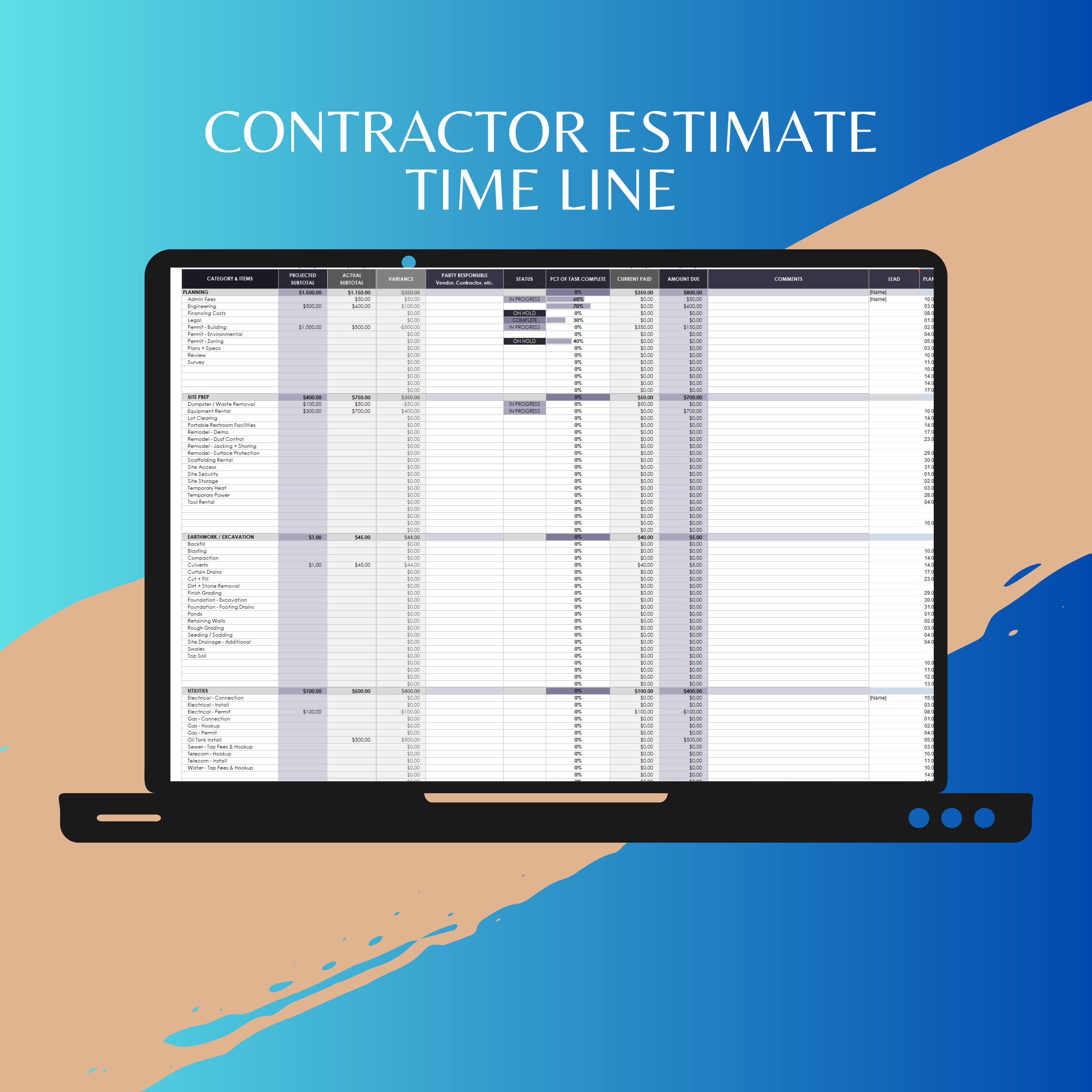 Construction Budget Template: Cost Estimate & Tracking (excel) - Etsy