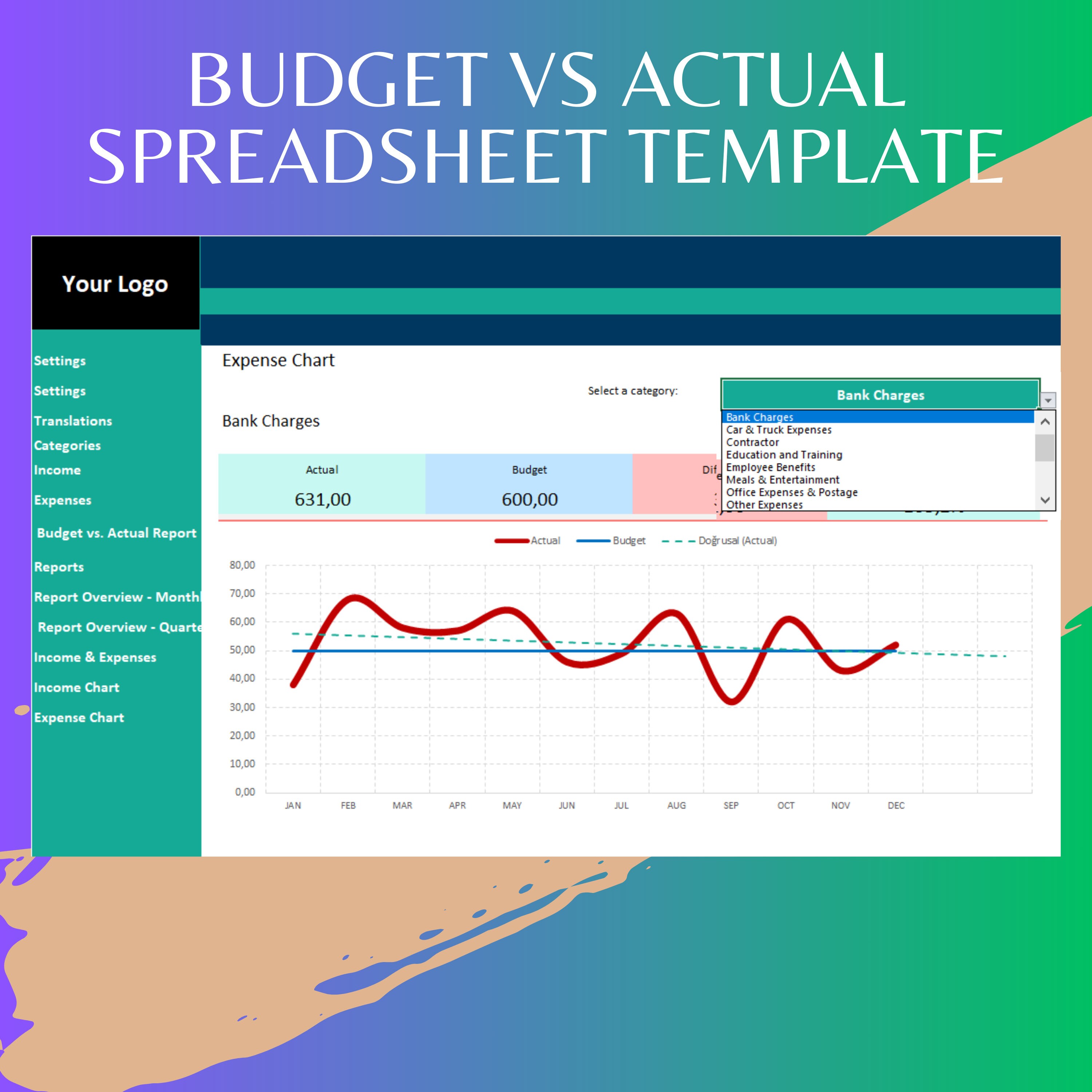 Budget Vs Actual Excel Template: Financial Analysis Spreadsheet - Etsy