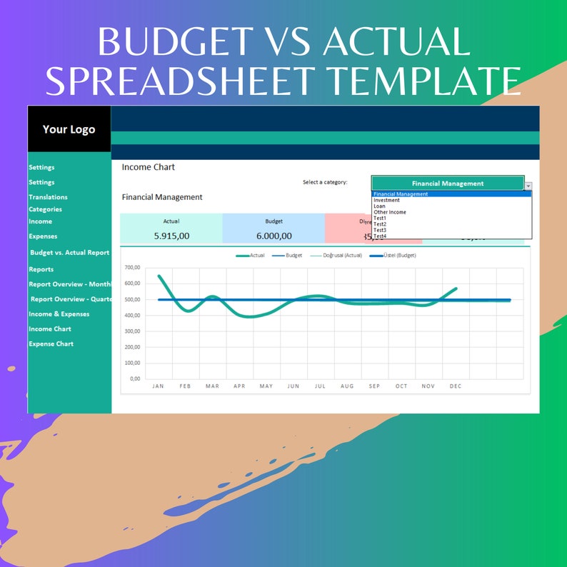 Budget Vs Actual Excel Template: Financial Analysis Spreadsheet - Etsy
