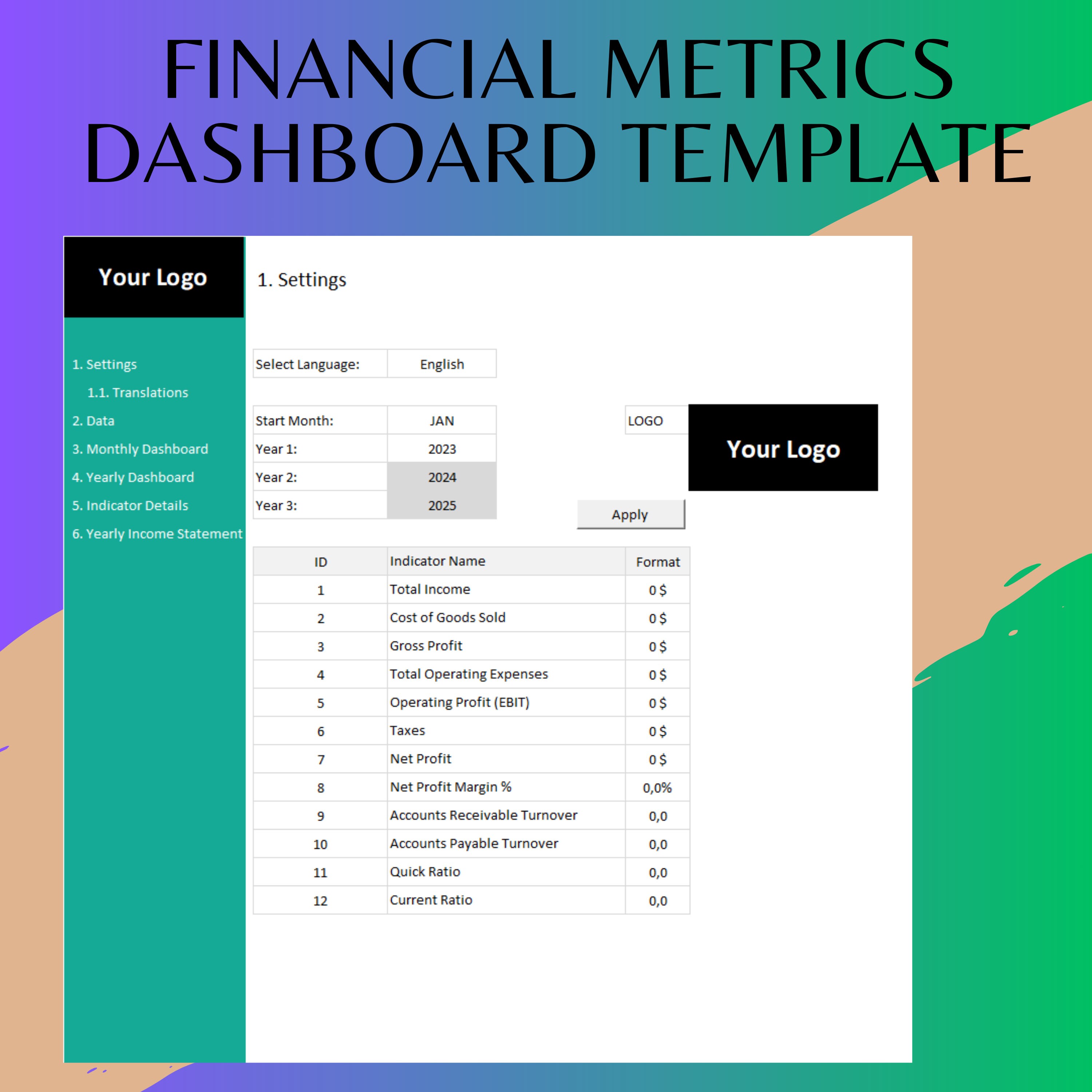 Financial Metrics Dashboard Template, Monitor Your Business Performance ...