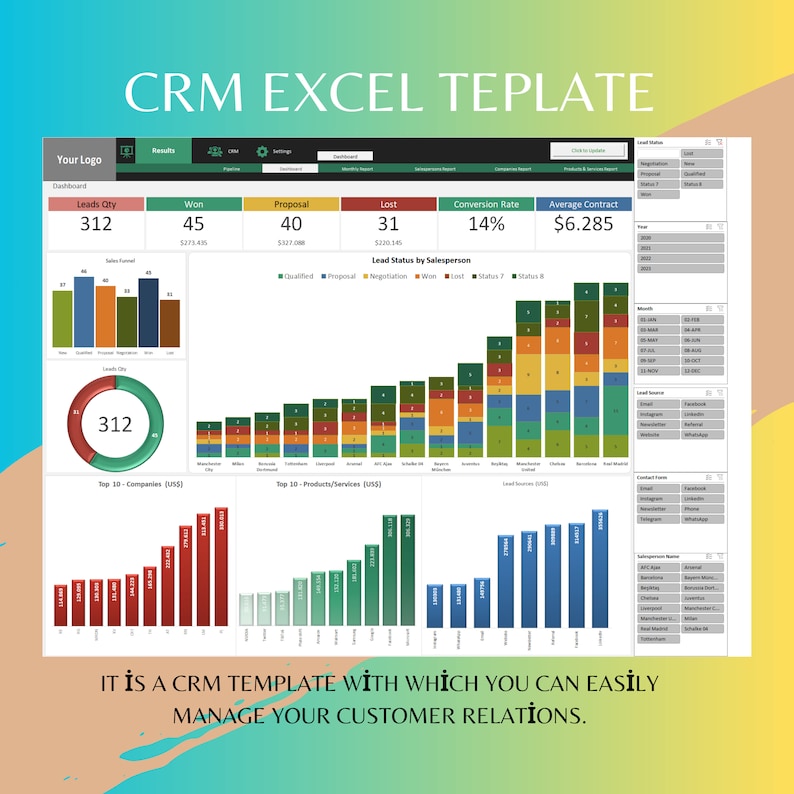 Excel CRM Template: Sales Tracker & Business Management - Etsy