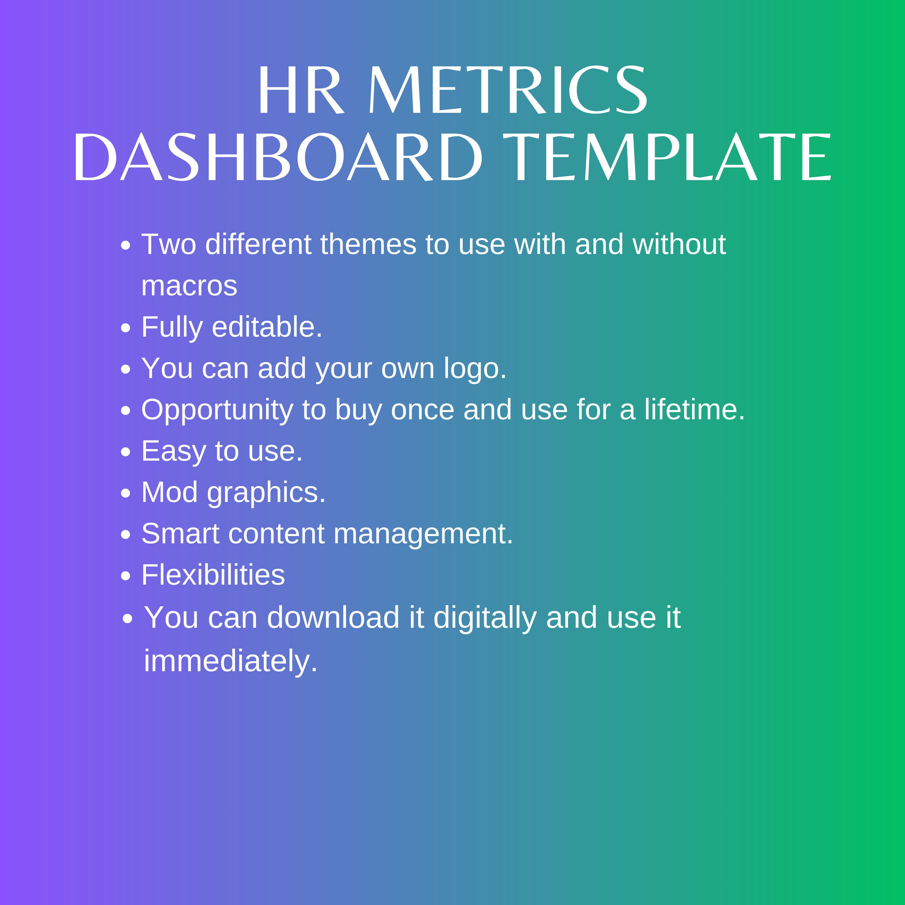 HR Metrics Dashboard Template, Human Resource Metrics Template, Excel ...
