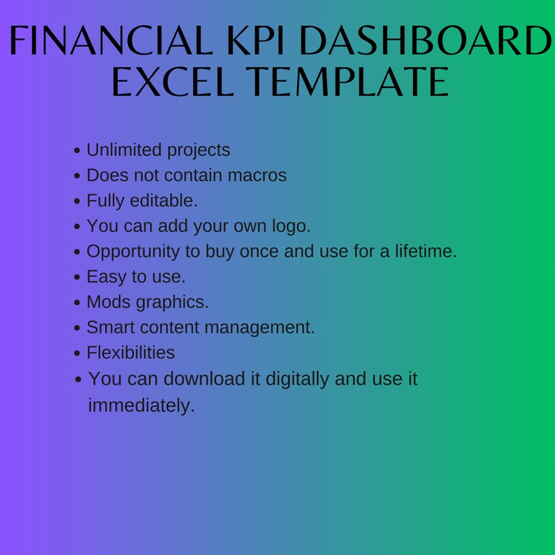 Financial KPI Dashboard Excel Template: Business Performance Tracker - Etsy
