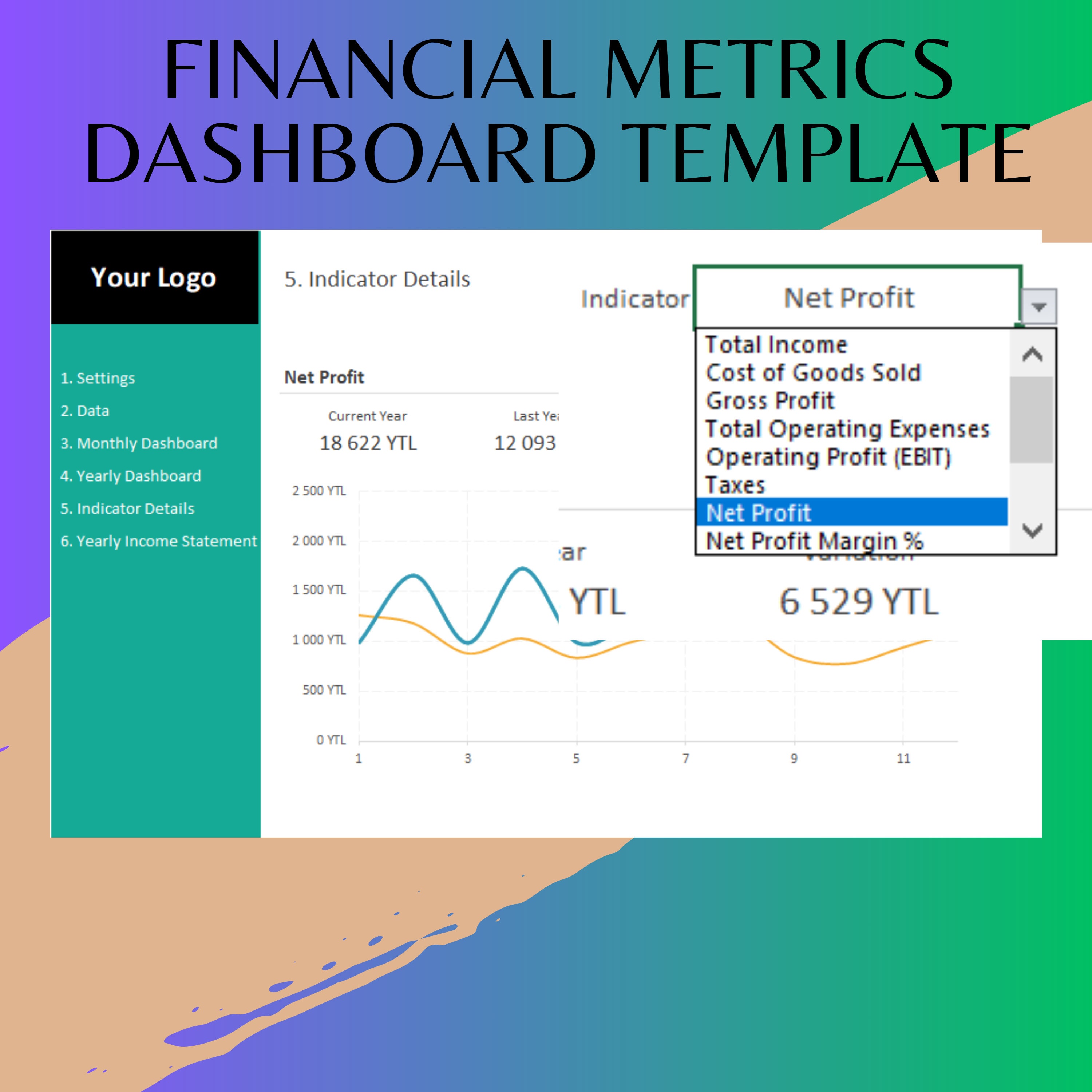 Financial Metrics Dashboard Template, Monitor Your Business Performance ...