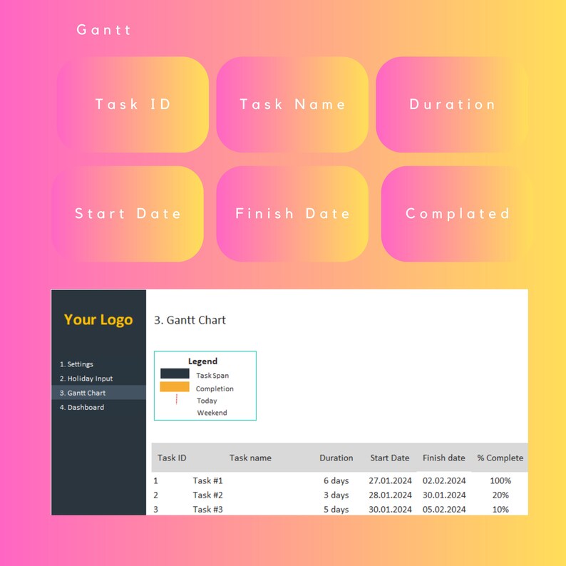 Gantt Chart Excel Template: Project Planning Task Tracker - Etsy