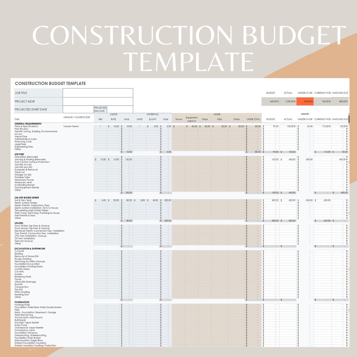 Construction Budget Template, Construction Home Building Planner ...