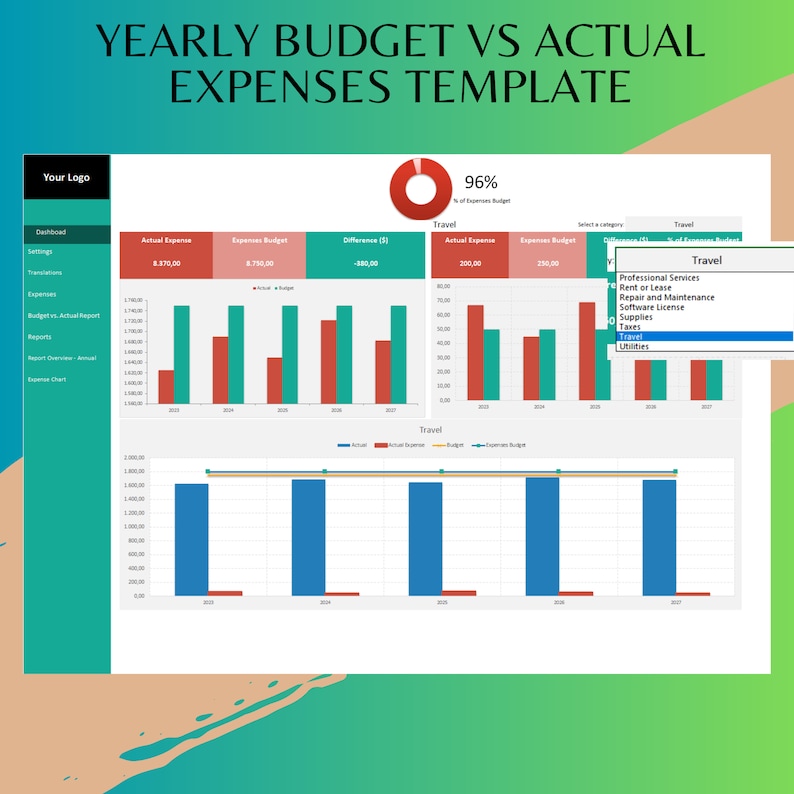 Yearly Budget Vs Actual Expenses Template: Financial Planning (excel ...