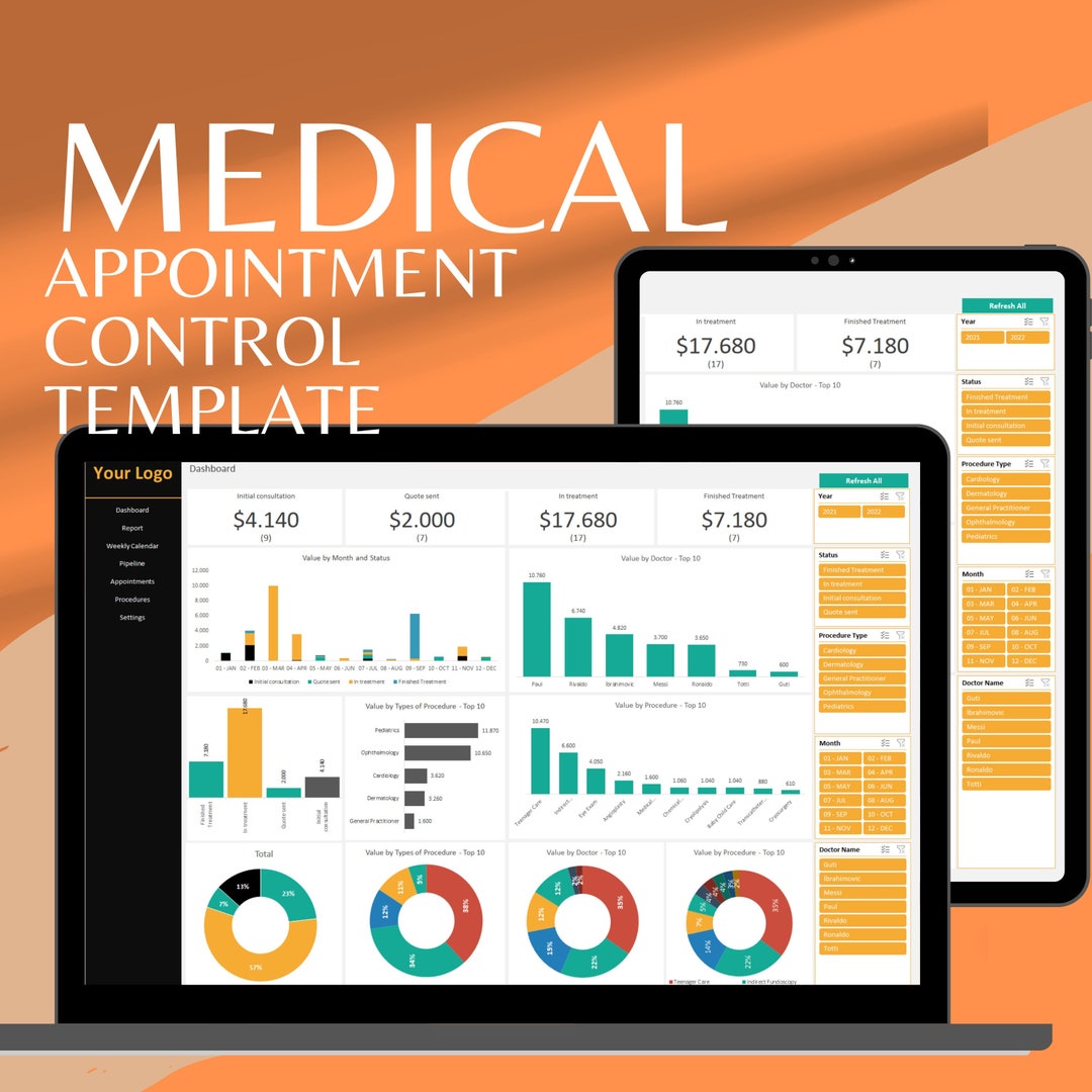 Medical Appointment Control Template: Excel Dashboard (lifetime Use) - Etsy