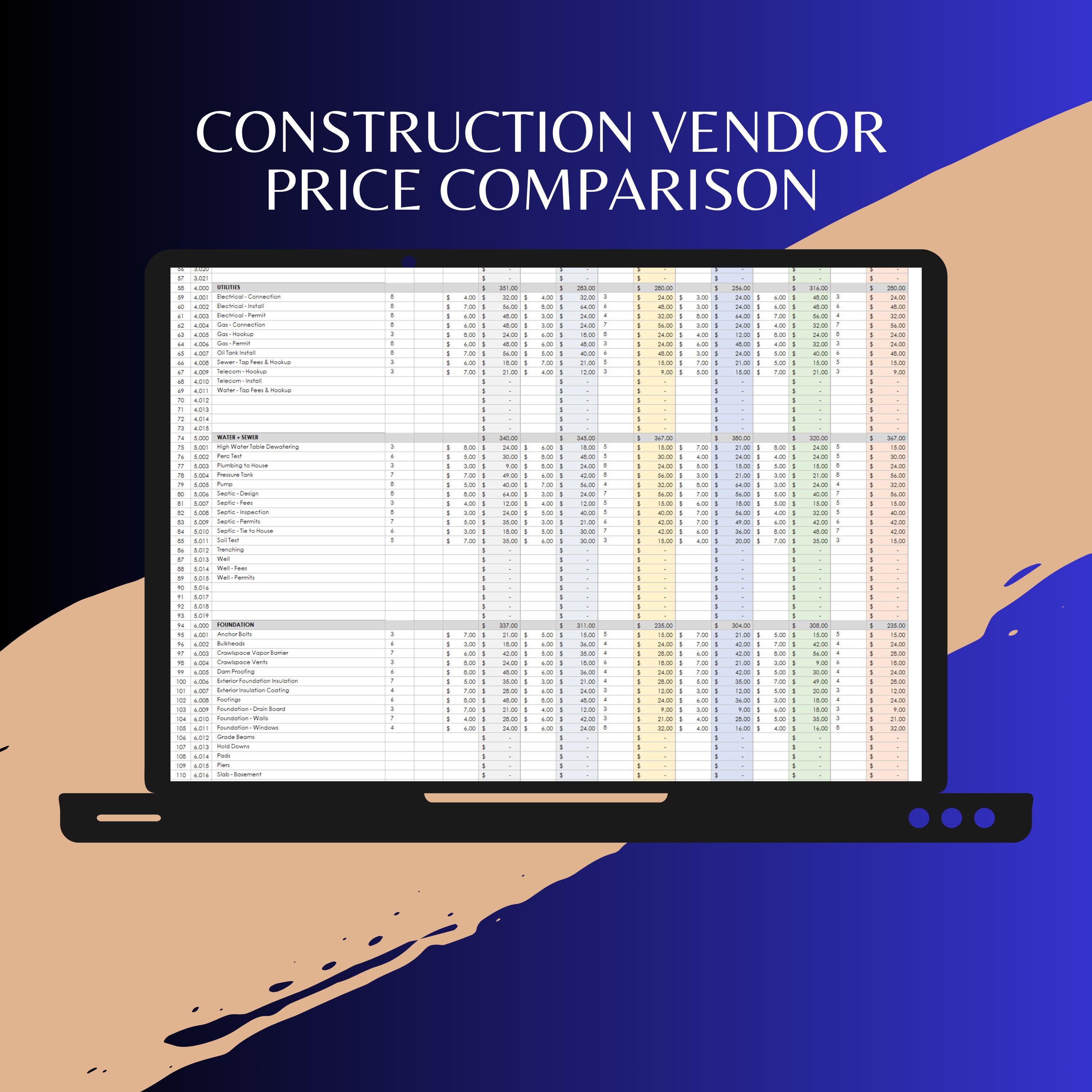 Contractor Price Comparasion Excel Template. Bid Tabulation Detailed ...