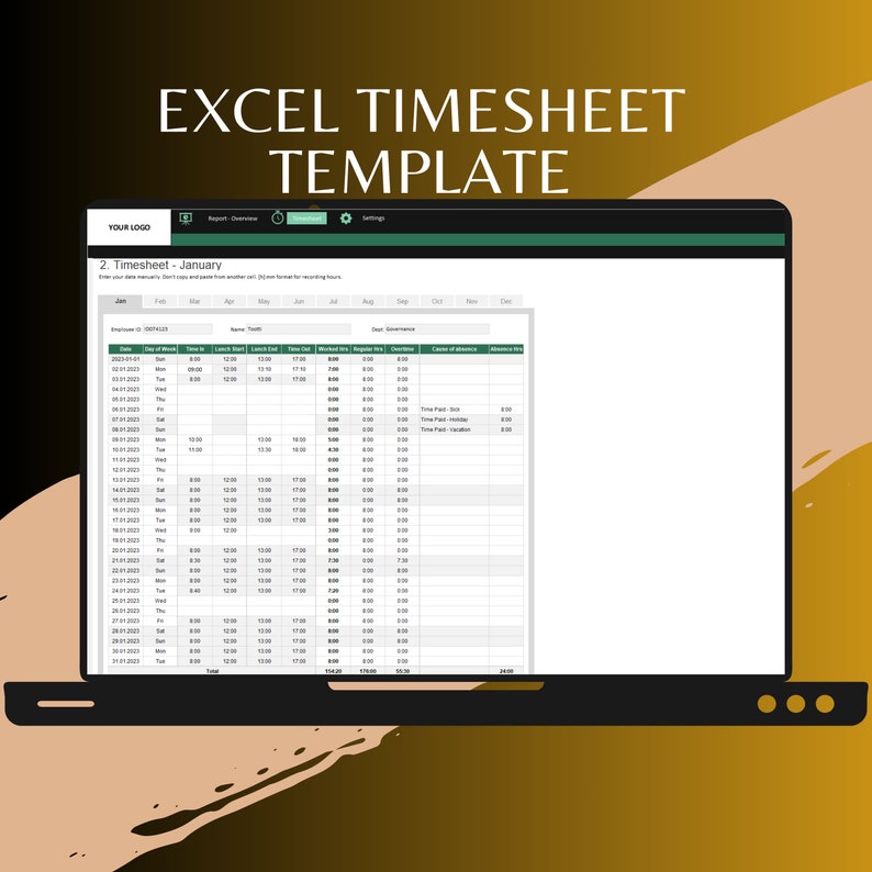 Excel Timesheet Management Template, - Etsy