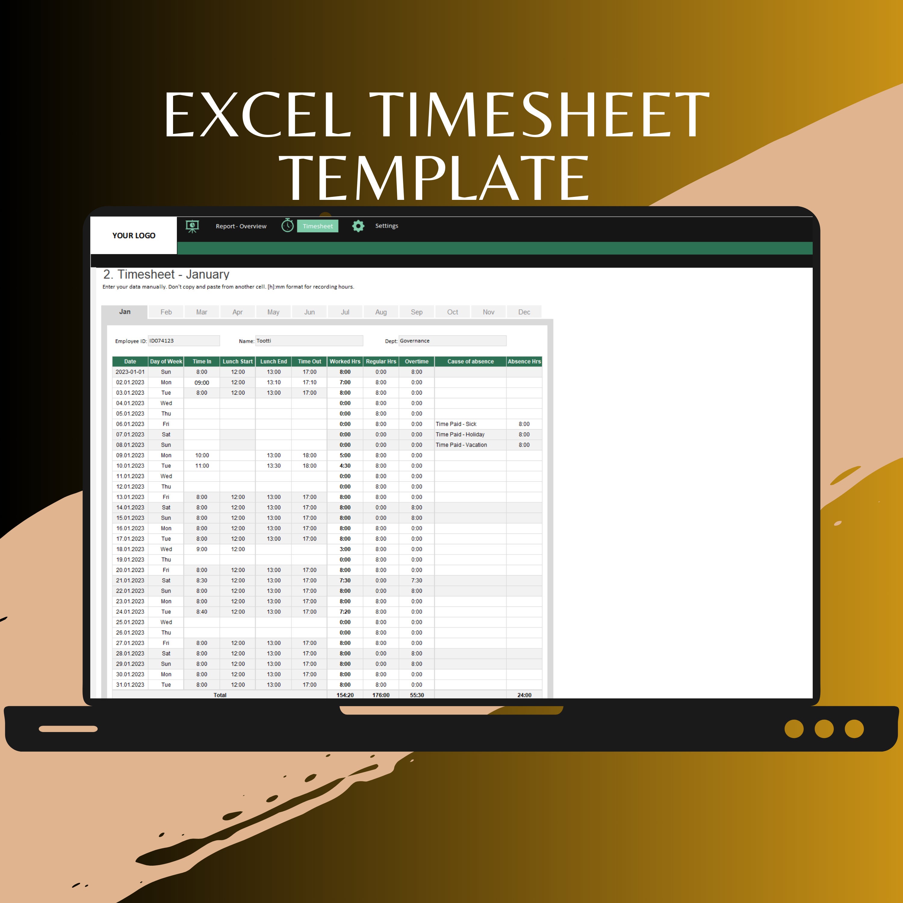 Excel Timesheet Management Template, - Etsy